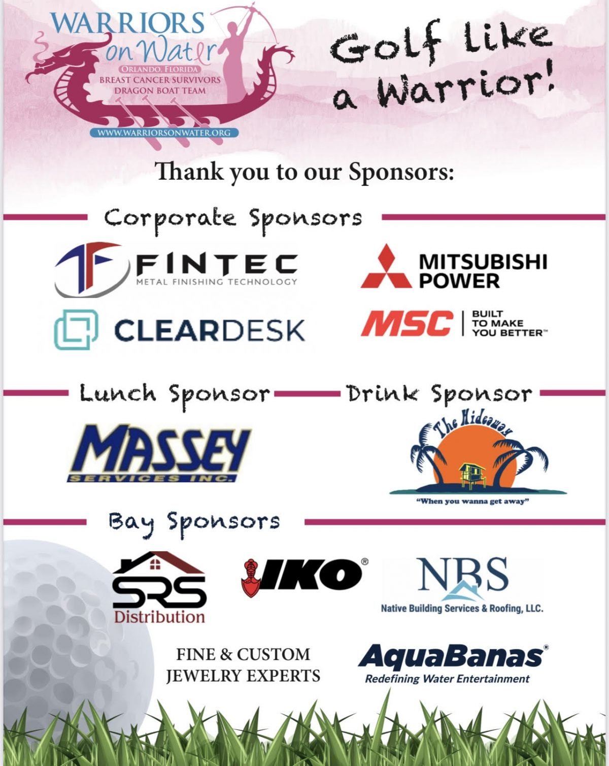 Sponsors - Warriors On Water - Cancer Survivors Dragon Boating Team